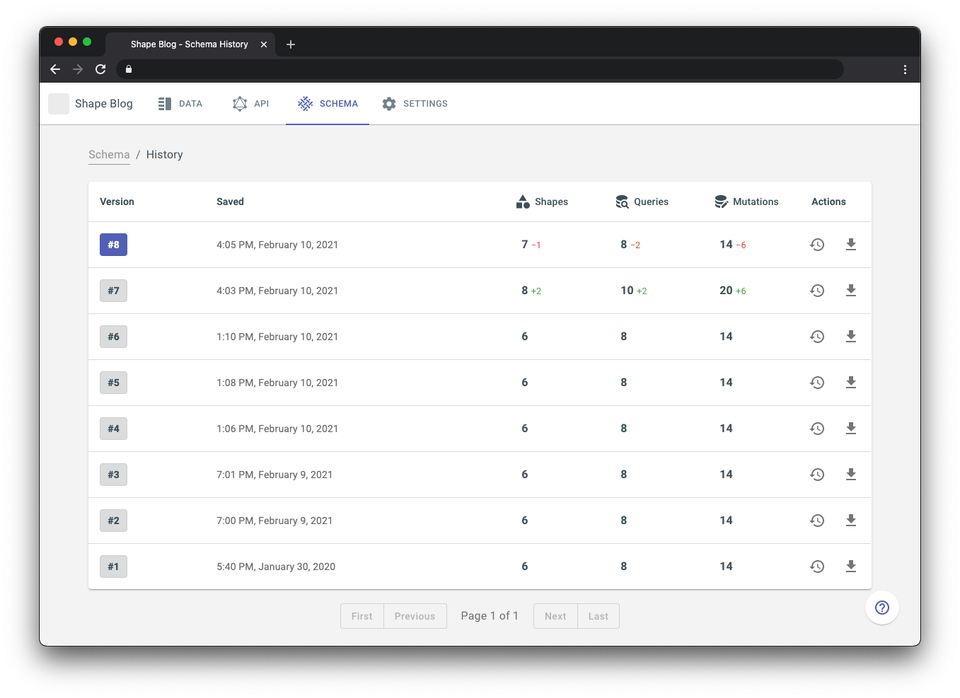 Viewing and restoring schema versions | TakeShape